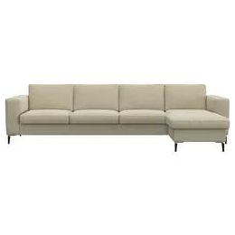 Ecksofa FLEXLUX "Fiore, super Sitzkomfort durch Kaltschaum im Sitz, L-Form" Sofas Gr. B/H/T: 295cm x 85cm x 159cm, Chenille, Chaiselongue rechts, beige (sandy beige) breite Armlehnen, Füße Alu+schwarz