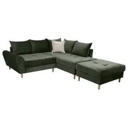 Ecksofa Collection AB "30 Jahre Jubiläums-Modell Reims L-Form" Sofas Gr. B/H/T: 223cm x 47cm x 188cm, Luxus-Microfaser Teddyoptik, grün Ottomane beidseitig montierbar, inkl. Bettfunktion und Hocker