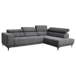 Ecksofa Alina "Hikari" Sofas Gr. B/H/T: 302cm x 102cm x 210cm, Cord GCT, Ottomane rechts, ohne Sitzvorzug, grau (dunkelgrau gct 79) wahlweise mit Sitzvorzug, in modernem Cordstoff, Breite 302 cm