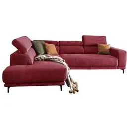 Ecksofa Alina "Hikari" Sofas Gr. B/H/T: 276cm x 102cm x 210cm, Cord GCT, Ottomane links, ohne Sitzvorzug, rot (rubinrot gct 87) wahlweise mit Sitzvorzug, in modernem Cordstoff, Breite 276 cm