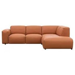 Ecksofa FLEXLUX "Lucera, super Sitzkomfort durch Kaltschaum im Sitz, L-Form", braun (modern cognac braun), B:256cm H:73cm T:231cm, 100% Echteder, Sofas, modern & anschmiegsam, Designsofa, modernes skandinavisches Design