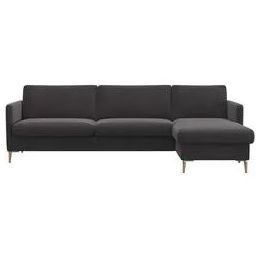 Ecksofa FLEXLUX "Fiore, super Sitzkomfort durch Kaltschaum im Sitz, L-Form" Sofas Gr. B/H/T: 247cm x 85cm x 92cm, Struktur, Chaiselongue rechts, grau (charcoal gre) schmale Armlehnen, Füße Alu+ Eiche