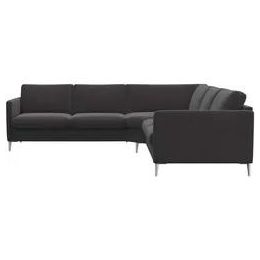 Ecksofa FLEXLUX "Fiore, gleichschenklig, bequem durch hochwertigem Sitzaufbau" Sofas Gr. B/H/T: 249cm x 85cm x 92cm, Struktur, Schenkel links, grau (charcoal gre) schmale Armlehnen, super Sitzkomfort durch Kaltschaum, Füße Alu