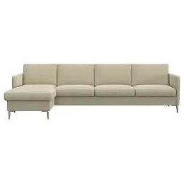 Ecksofa FLEXLUX "Fiore, super Sitzkomfort durch Kaltschaum im Sitz, L-Form" Sofas Gr. B/H/T: 280cm x 85cm x 159cm, Chenille, Chaiselongue links, beige (sandy beige) schmale Armlehnen, Füße Alu+ Eiche