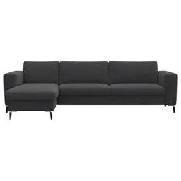 Ecksofa FLEXLUX "Fiore, super Sitzkomfort durch Kaltschaum im Sitz, L-Form" Sofas Gr. B/H/T: 262cm x 85cm x 92cm, Lederoptik, Chaiselongue links, grau (shark grey) breite Armlehnen, Kaltschaum, Füße Alu+schwarz