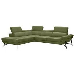 Ecksofa Egoitaliano "Narcisa, Design und Sitzkomfort der Extraklasse" Sofas Gr. B/H/T: 287cm x 96cm x 225cm, Luxus-Microfaser BLUSH, Ottomane links, grün (kiwi) mit verstellbaren Kopfstützen für noch mehr Komfort, L-Form