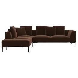 Ecksofa FLEXLUX "Sava Designsofa, bequem und komfortabel, L-Form" Sofas Gr. B/H/T: 319cm x 94cm x 222cm, Velvet, lange Ottomane links, braun (tobacco) Taschenferderkern-Sitz mit Kaltschaum, lose Rücken- & Dekokissen