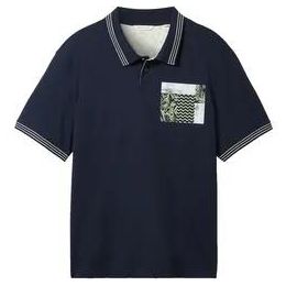 Tom Tailor Herren Plus - Poloshirt mit Print, blau, Print, Gr. 2XL