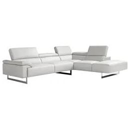 Ecksofa Egoitaliano "Malika" Sofas Gr. B/H/T: 300cm x 94cm x 107cm, Leder BULL, Ottomane rechts, mit Kopfteilverstellung, weiß mit Ottomane, inkl. Kopfteilverstellung und chromfarbenen Metallfüßen