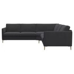 Ecksofa FLEXLUX "Fiore, gleichschenklig, bequem durch hochwertigem Sitzaufbau" Sofas Gr. B/H/T: 249cm x 85cm x 92cm, Lederoptik, Schenkel links, grau (shark grey) schmale Armlehnen, Kaltschaum, Füße Alu+ Eiche