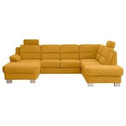 Wohnlandschaft Alina "Finja" Sofas Gr. B/H/T: 307cm x 93cm x 206cm, Chenille TBS, Ottomane rechts, ohne Sitzvorzug, ohne Stauraum, gelb (gelb tbs 15) wahlweise mit Sitzvorzug und Stauraum, Breite 307 cm