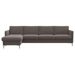 Ecksofa FLEXLUX "Fiore, super Sitzkomfort durch Kaltschaum im Sitz, L-Form" Sofas Gr. B/H/T: 280cm x 85cm x 159cm, Struktur, Chaiselongue links, braun (taupe brown) schmale Armlehnen, Füße Alu+ Eiche