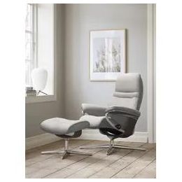 Relaxsessel stressless "Sunrise" Sessel Gr. Struktur fein JASMINE, Cross Base Wenge, Relaxfunktion-Drehfunktion-PlusTMSystem-Gleitsystem-BalanceAdaptTM, B/H/T: 92cm x 105cm x 80cm, grau (light grey jasmine) mit Hocker, Cross Base, Größe S, M & L, Holzakzent Wenge