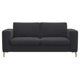 2-Sitzer FLEXLUX "Fiore Designsofa, bequem und komfortabel durch hochwertigen Sitzaufbau" Sofas Gr. B/H/T: 164cm x 85cm x 92cm, Lederoptik, schwarz (gorilla blac) breite Armlehnen, Kaltschaum, Füße Alu+ Eiche