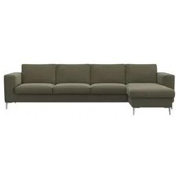 Ecksofa FLEXLUX "Fiore, super Sitzkomfort durch Kaltschaum im Sitz, L-Form" Sofas Gr. B/H/T: 295cm x 85cm x 159cm, Struktur, Chaiselongue rechts, grün (moss green) breite Armlehnen, Füße Alu