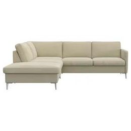 Ecksofa FLEXLUX "Fiore, L-Form" Sofas Gr. B/H/T: 234cm x 85cm x 225cm, Chenille, Ottomane links, beige (sandy beige) schmale Armlehnen, Füße alufarben, BT 234225 cm, Kaltschaum im Sitz