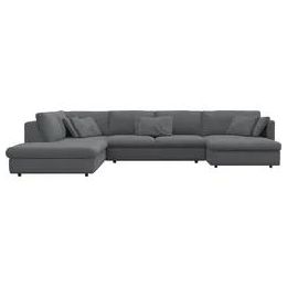 Wohnlandschaft FLEXLUX "Lovane, u-Form, bequem und komfortabel" Sofas Gr. B/H/T: 399cm x 84cm x 272cm, Lederoptik, langer Schenkel links, grau (elephant grey) Weich & anschmiegsam, große Sitztiefe auf Kaltschaum, Dekokissen inkl.