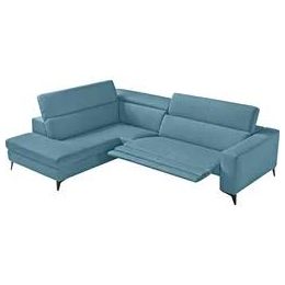 Ecksofa Egoitaliano "Edith, Designsofa mit hohem Sitzkomfort, L-Form" Sofas Gr. B/H/T: 269cm x 96cm x 203cm, Leder BULL, Ottomane links, blau (türkis) inkl. elektrischer Relaxfunktion und manuell verstellbaren Kopfteilen