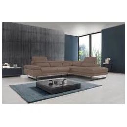 Ecksofa Egoitaliano "Queenie, extravagantes Sofa mit erstklassigem Sitzkomfort" Sofas Gr. B/H/T: 284 cm x 95 cm x 108 cm, Luxus-Microfaser in Lederoptik, Ottomane rechts, braun (mud) mit verstellbaren Arm- und Rücken- bzw. Kopfteilen