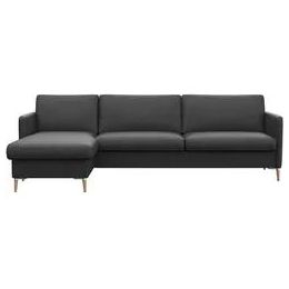 Ecksofa FLEXLUX "Fiore, super Sitzkomfort durch Kaltschaum im Sitz, L-Form" Sofas Gr. B/H/T: 247cm x 85cm x 92cm, Echtleder, schwarz (deep black) schmale Armlehnen, Füße Alu+ Eiche