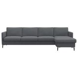 Ecksofa FLEXLUX "Fiore, L-Form, bequem und komfortabel durch hochwertigem Sitzaufbau" Sofas Gr. B/H/T: 280cm x 85cm x 159cm, Lederoptik, Chaiselongue rechts, grau (elephant gre) schmale Armlehnen, Kaltschaum, Füße Alu+schwarz