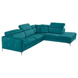 Ecksofa Egoitaliano "Matt, hoher Sitzkomfort und aufwendige Detailverarbeitung, L-Form" Sofas Gr. B/H/T: 285cm x 100cm x 221cm, Luxus-Microfaser BLUSH, Ottomane rechts, blau (teal) mit Ottomane, inkl. verstellbarer Kopfteile zum Relaxen