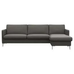 Ecksofa FLEXLUX "Fiore, super Sitzkomfort durch Kaltschaum im Sitz, L-Form" Sofas Gr. B/H/T: 247cm x 85cm x 92cm, Echtleder, Chaiselongue rechts, grau (warm mineral) schmale Armlehnen, Füße Alu