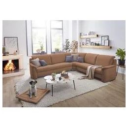 Ecksofa VILLA BECK "Garda L-Form" Sofas Gr. B/H/T: 245cm x 90cm x 91cm, Microfaser-Flock, langer Schenkel rechts, mit Kopfteilverstellung, orange (10 kupfer) inklusive Kopfteilverstellung, Stellmaß 277x245cm