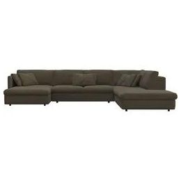 Wohnlandschaft FLEXLUX "Lovane, u-Form, bequem und komfortabel" Sofas Gr. B/H/T: 399 cm x 84 cm x 272 cm, Lederoptik, langer Schenkel rechts, braun (camel brown) Weich & anschmiegsam, große Sitztiefe auf Kaltschaum, Dekokissen inkl.