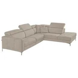 Ecksofa Egoitaliano "Matt, hoher Sitzkomfort und aufwendige Detailverarbeitung, L-Form" Sofas Gr. B/H/T: 285cm x 100cm x 221cm, Luxus-Microfaser Lederoptik, Ottomane rechts, grau (opal grau) mit Ottomane, inkl. verstellbarer Kopfteile zum Relaxen