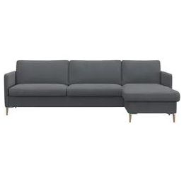 Ecksofa FLEXLUX "Fiore, super Sitzkomfort durch Kaltschaum im Sitz, L-Form" Sofas Gr. B/H/T: 247cm x 85cm x 92cm, Lederoptik, Chaiselongue rechts, grau (elephant gre) schmale Armlehnen, Füße Alu+ Eiche