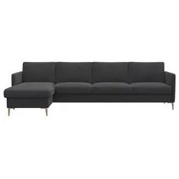 Ecksofa FLEXLUX "Fiore, super Sitzkomfort durch Kaltschaum im Sitz, L-Form" Sofas Gr. B/H/T: 280cm x 85cm x 159cm, Lederoptik, Chaiselongue links, grau (shark grey) schmale Armlehnen, Füße Alu+ Eiche