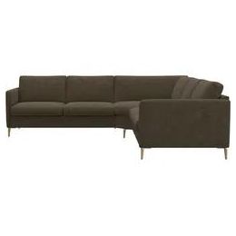 Ecksofa FLEXLUX "Fiore, gleichschenklig, bequem durch hochwertigem Sitzaufbau" Sofas Gr. B/H/T: 249cm x 85cm x 92cm, Lederoptik, Schenkel links, braun (camel brown) schmale Armlehnen, Kaltschaum, Füße Alu+ Eiche