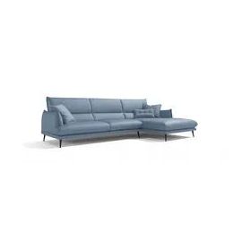 Ecksofa Egoitaliano "FUNNY, hochwertiges und aktuelles Design, bequeme Rückenlehne" Sofas Gr. B/H/T: 265cm x 90cm x 225cm, Leder, Recamiere rechts, blau (himmelblau) hochwertiger Sitzkomfort, L-Form