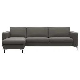 Ecksofa FLEXLUX "Fiore, super Sitzkomfort durch Kaltschaum im Sitz, L-Form" Sofas Gr. B/H/T: 262cm x 85cm x 92cm, Echtleder, Chaiselongue links, grau (warm mineral) breite Armlehnen, Kaltschaum, Füße Alu+schwarz