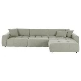 Ecksofa 3C Candy "Yoshy L-Form" Sofas Gr. B/H/T: 378cm x 74cm x 200cm, Struktur, Longchair rechts, silberfarben (silber) Zwei verschiedene Sitztiefen durch verstellbare Rückenlehne