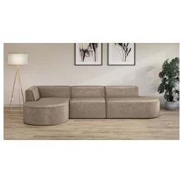 Ecksofa Andas "Ecksofa EIVIND mit Ottomane rechts/links, Maße: B/H/T 343/159/72 cm" Sofas Gr. B/H/T: 343cm x 72cm x 159cm, Samtoptik, Ottomane links, grau (taupe) L-Form mit Wellenunterfederung, auch in Feincord und Bouclé