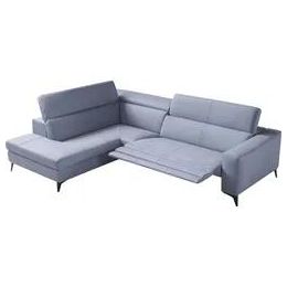 Ecksofa Egoitaliano "Edith, Designsofa mit hohem Sitzkomfort, L-Form" Sofas Gr. B/H/T: 269cm x 96cm x 203cm, Leder BULL, Ottomane links, blau (himmelblau) inkl. elektrischer Relaxfunktion und manuell verstellbaren Kopfteilen