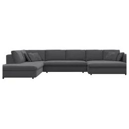 Wohnlandschaft FLEXLUX "Lovane, U-Form, bequem und komfortabel" Sofas Gr. B/H/T: 400cm x 84cm x 272cm, Chenille, langer Schenkel links, grau (dervit grey) Weich & anschmiegsam, große Sitztiefe auf Kaltschaum, Dekokissen inkl.