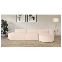 Ecksofa Andas "Ecksofa EIVIND mit Ottomane rechts/links, Maße: B/H/T 343/159/72 cm" Sofas Gr. B/H/T: 343cm x 72cm x 159cm, Bouclé, Ottomane rechts, beige (hellbeige) L-Form mit Wellenunterfederung, auch in Feincord und Bouclé