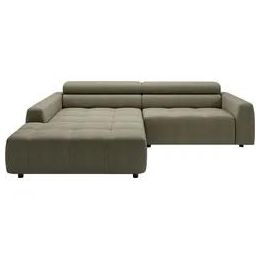 Ecksofa 3C Candy "Denver auch mit Cord- und Easy care-Bezug, Kopfteilverstellung L-Form" Sofas Gr. B/H/T: 258cm x 68cm x 217cm, Easy care, Ottomane links, motorische Sitztiefenverstellung im 1,5-Sitzer, grün (oliv) wahlweise. mit motorischer Sitztiefenverstellung