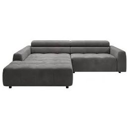 Ecksofa 3C Candy "Denver auch mit Cord- und Easy care-Bezug, Kopfteilverstellung L-Form" Sofas Gr. B/H/T: 258cm x 68cm x 217cm, Cord, Ottomane links, motorische Sitztiefenverstellung im 1,5-Sitzer, grau (dunkelgrau) wahlweise. mit motorischer Sitztiefenverstellung