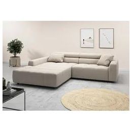 Ecksofa 3C Candy "Denver auch mit Cord- und Easy care-Bezug, Kopfteilverstellung L-Form" Sofas Gr. B/H/T: 258cm x 68cm x 217cm, Easy care, Ottomane links, motorische Sitztiefenverstellung im 1,5-Sitzer, grau (taupe) wahlweise. mit motorischer Sitztiefenverstellung