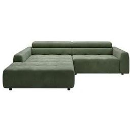 Ecksofa 3C Candy "Denver auch mit Cord- und Easy care-Bezug, Kopfteilverstellung L-Form" Sofas Gr. B/H/T: 258cm x 68cm x 217cm, Cord, Ottomane links, motorische Sitztiefenverstellung im 1,5-Sitzer, grün (oliv) wahlweise. mit motorischer Sitztiefenverstellung