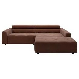 Ecksofa 3C Candy "Denver auch mit Cord- und Easy care-Bezug, Kopfteilverstellung L-Form" Sofas Gr. B/H/T: 258cm x 68cm x 217cm, Cord, Ottomane rechts, motorische Sitztiefenverstellung im 1,5-Sitzer, braun (rost) wahlweise. mit motorischer Sitztiefenverstellung