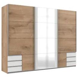 Schwebetürenschrank wimex "Emden moderner Kleiderschrank mit Spiegel und Schubladen BESTSELLER" Schränke Gr. B/H/T: 270 cm x 210 cm x 64 cm, 2, braun (plankeneiche nachbildung, weiß) Schlafzimmer Schrank Garderobenschrank mit Schwebetüren Topseller