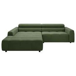 Ecksofa 3C Candy "Denver auch mit Cord- und Easy care-Bezug, Kopfteilverstellung L-Form" Sofas Gr. B/H/T: 258cm x 68cm x 217cm, Feincord, Ottomane links, motorische Sitztiefenverstellung im 1,5-Sitzer, grün (oliv) wahlweise. mit motorischer Sitztiefenverstellung