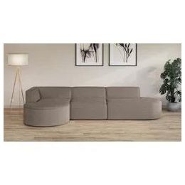 Ecksofa Andas "Ecksofa EIVIND mit Ottomane rechts/links, Maße: B/H/T 343/159/72 cm" Sofas Gr. B/H/T: 343cm x 72cm x 159cm, Bouclé, Ottomane links, grau (taupe) L-Form mit Wellenunterfederung, auch in Feincord und Bouclé