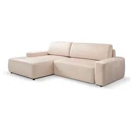 Ecksofa WERK2 "Bully L-Form" Sofas Gr. B/H/T: 264cm x 82cm x 162cm, Struktur fein + weich, Recamiere links, Schlaffunktion und Bettkasten, beige (creme) Curvy Trend Ecksofa mit Schlaffunktion in weichem Cord