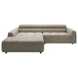 Ecksofa 3C Candy "Denver auch mit Cord- und Easy care-Bezug, Kopfteilverstellung L-Form" Sofas Gr. B/H/T: 258cm x 68cm x 217cm, Cord, Ottomane links, motorische Sitztiefenverstellung im 1,5-Sitzer, grau (taupe) wahlweise. mit motorischer Sitztiefenverstellung